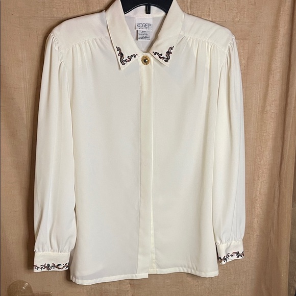 Koret | Tops | Vintage Koret Petites Ivory Blouse With Embroidered ...